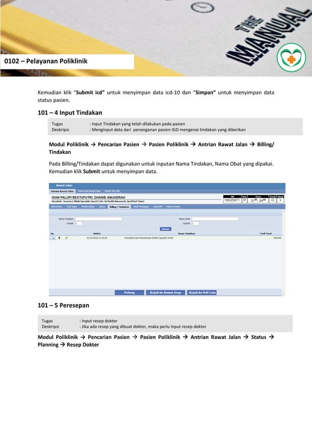 Manual Book PBRS0102 Pelayanan Poliklinik | PDF