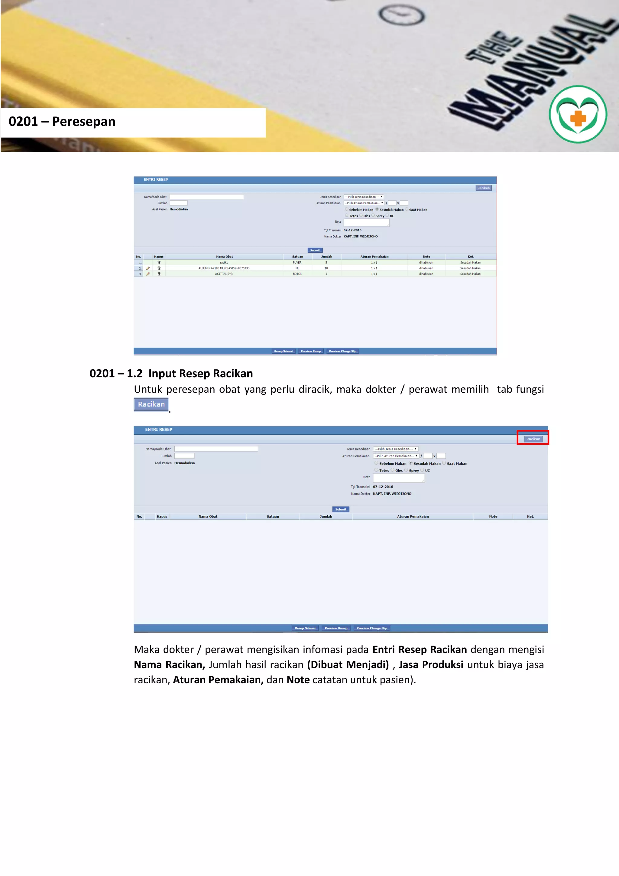 Manual Book PBRS0201 Peresepan | PDF