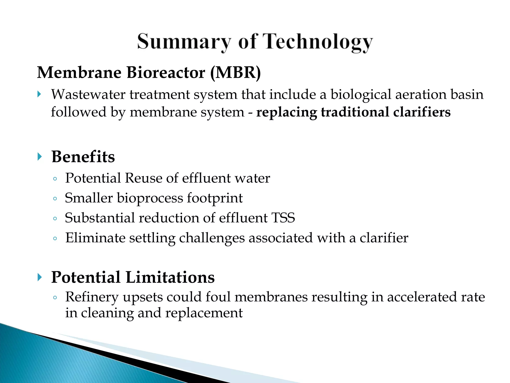 Membrane Bioreactor Technology - An Overview | PPT
