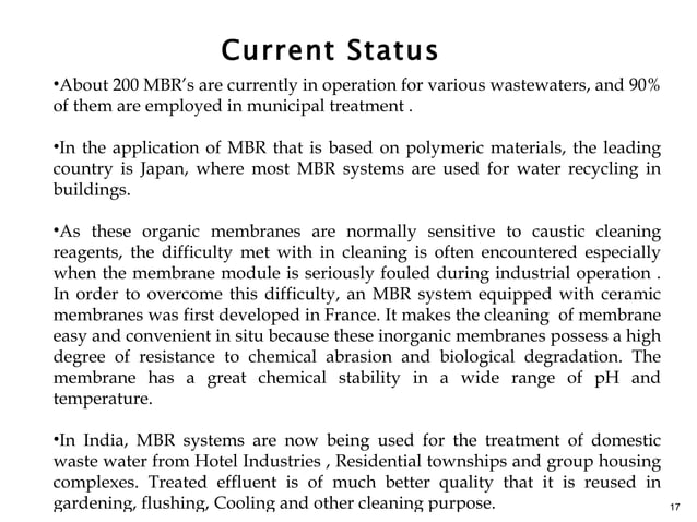Membrane Bioreactor Technology - An Overview | PPT