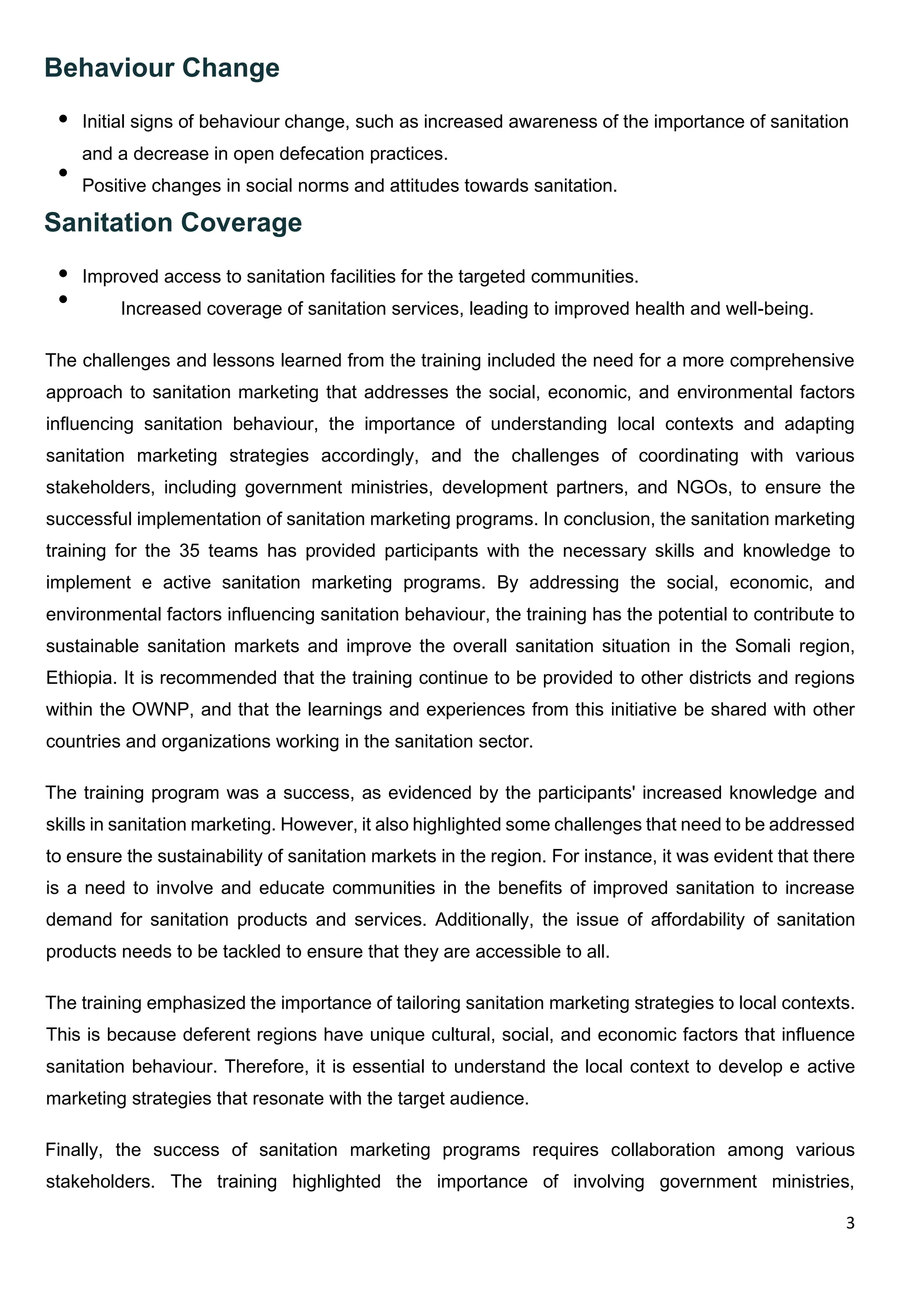 Somali Region Districts Market Sanitation Training Report | PDF