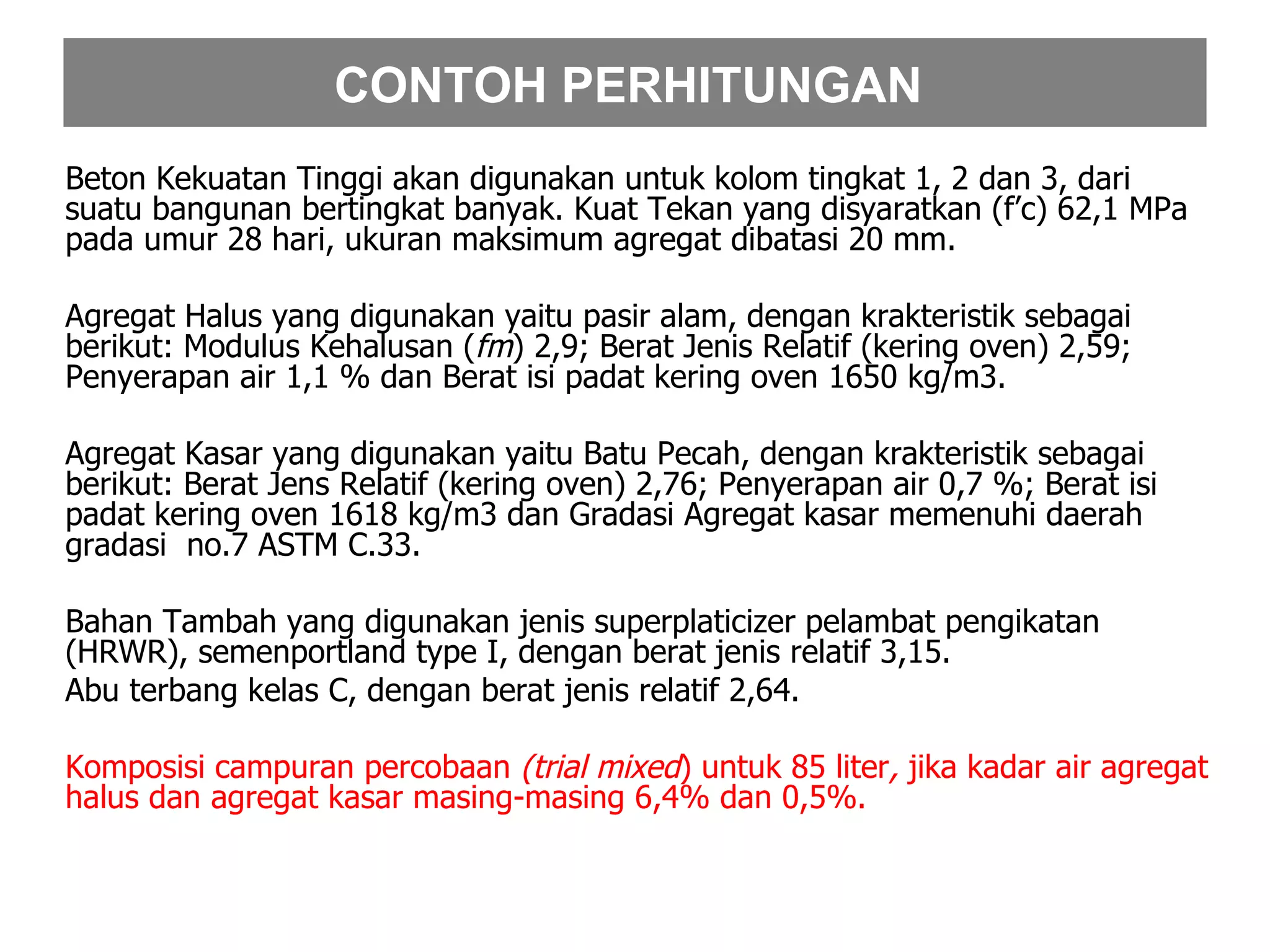 Perhitungan Beton Mutu Tinggi Metode ACI | PPT