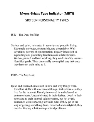 Mbti personality types | DOC | Family and Relationships