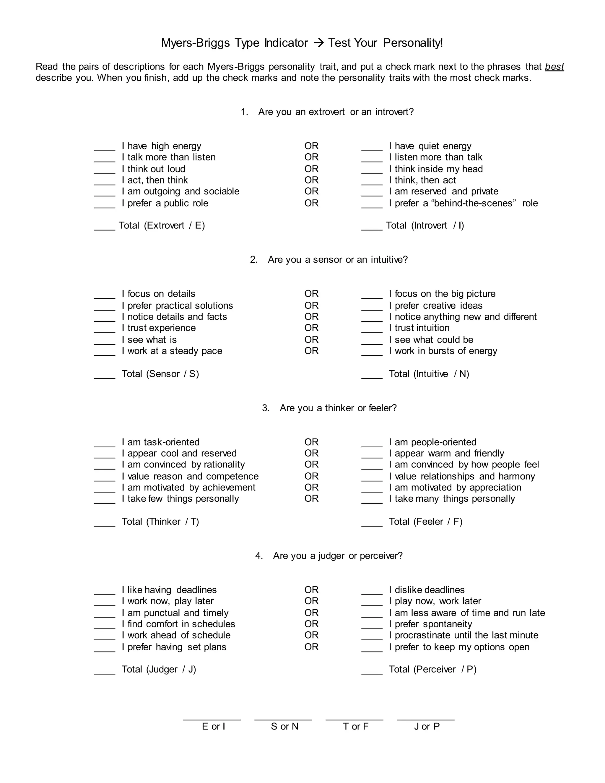 Mbti activity quiz | DOCX | Resume Writing and Advice | Job Search