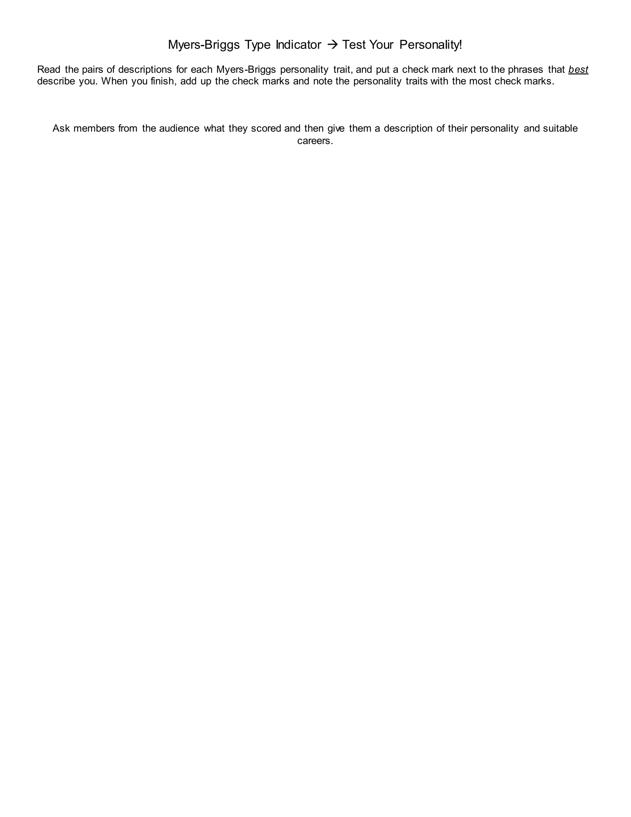 Mbti activity quiz | DOCX