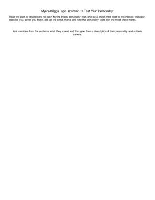 Mbti activity quiz | DOCX | Resume Writing and Advice | Job Search