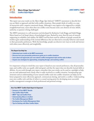 MBTI Conflict Style Report | PDF | Mental Health | Diseases and Conditions