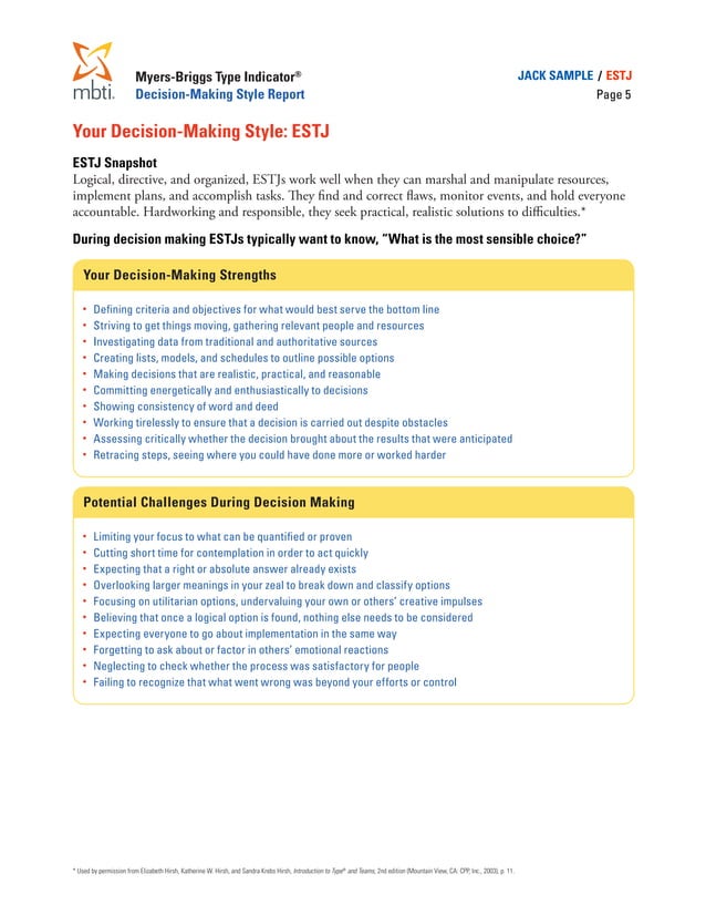 MBTI Decision-Making Style Report | PDF
