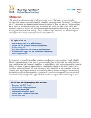 Mbti decision making style report | PDF