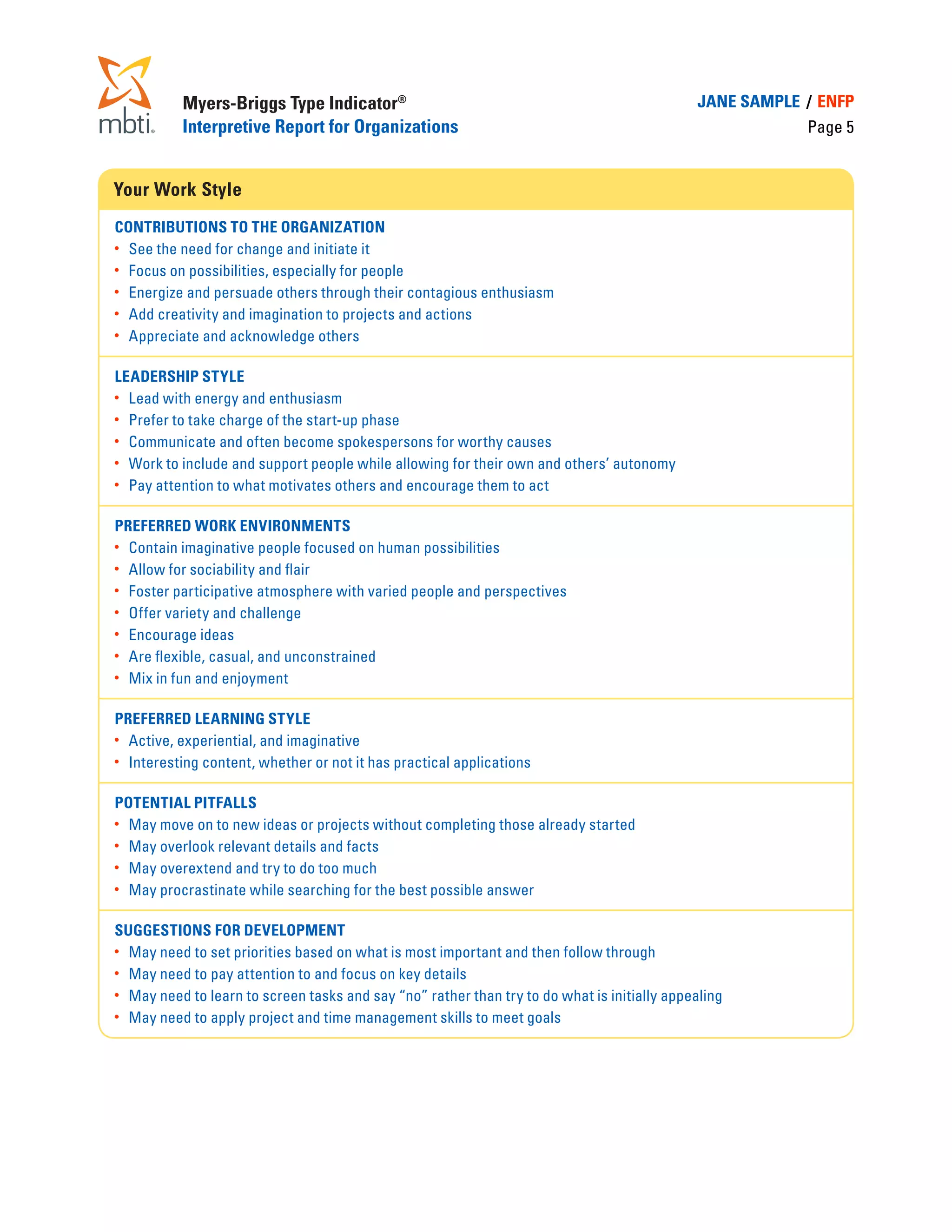 Mbti interpretive report for organizations | PDF