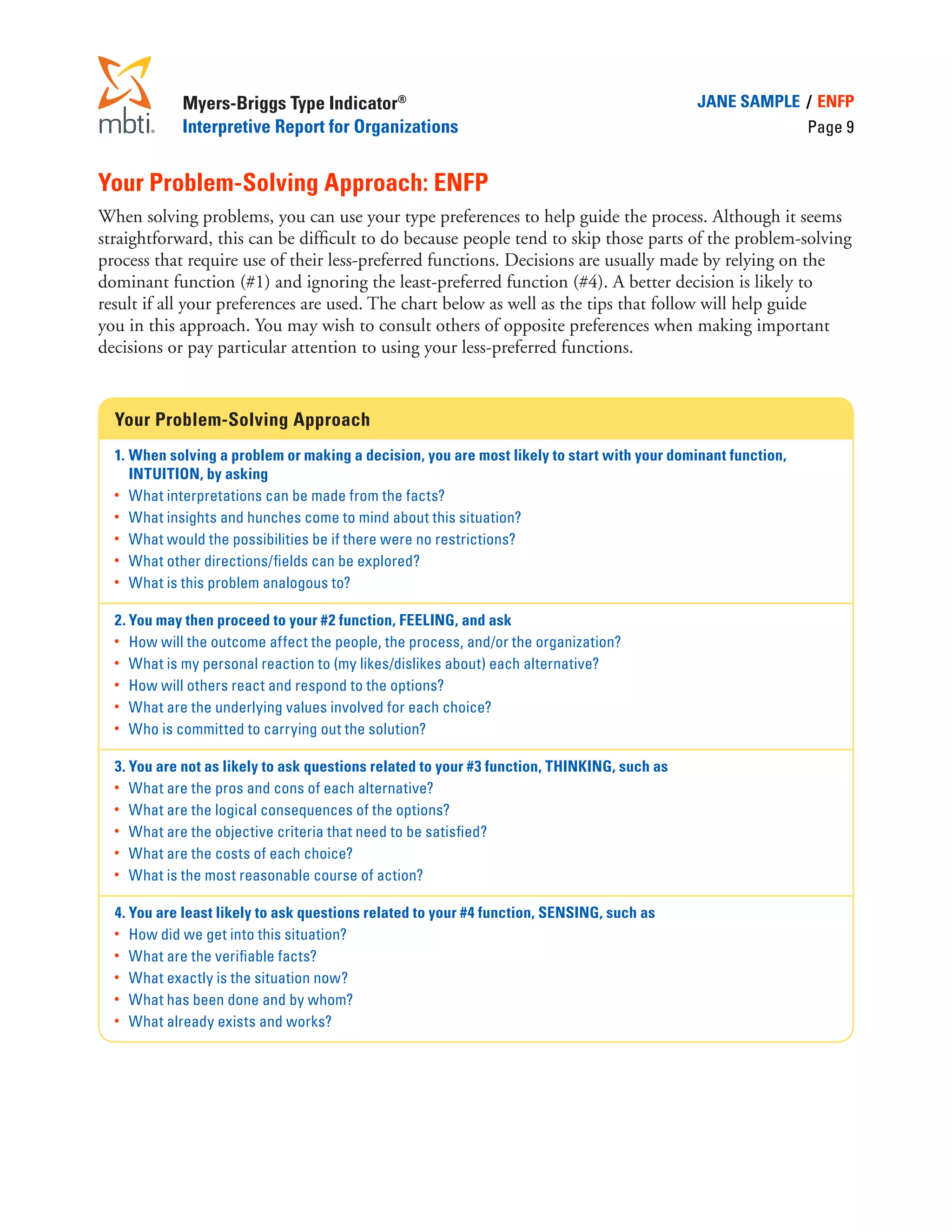 Mbti interpretive report for organizations | PDF