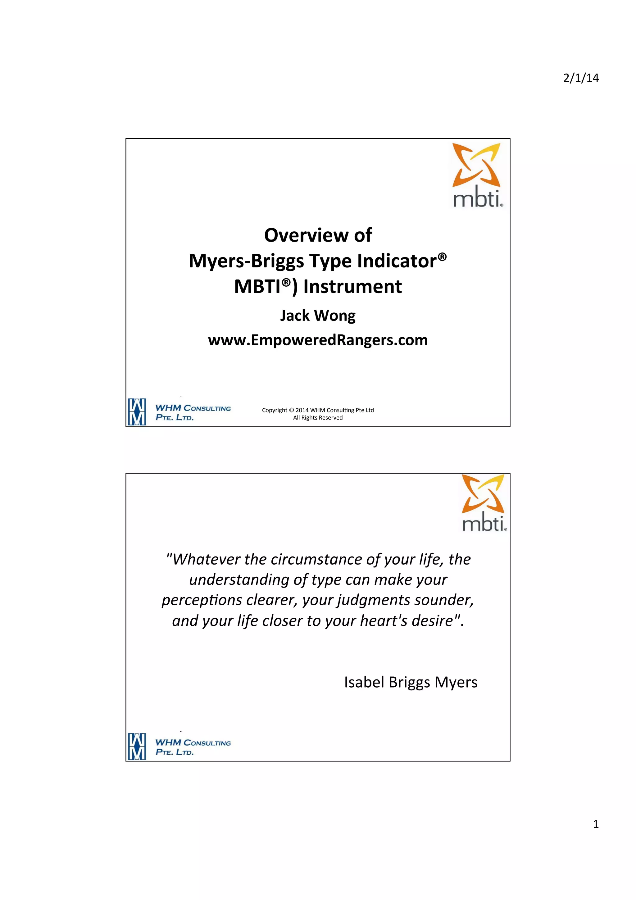 Overview of Myers-Briggs Type Indicator (MBTI) Instrument - What can it ...