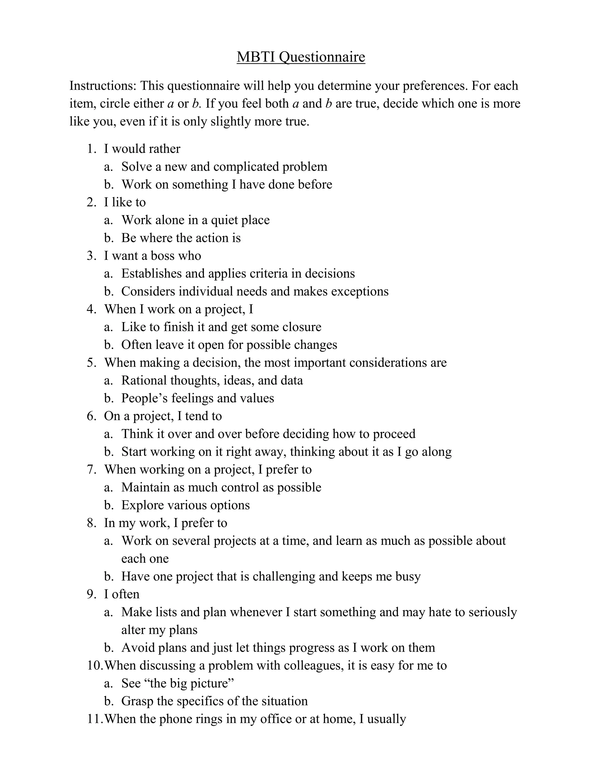 Mbti questionnairenew | DOCX