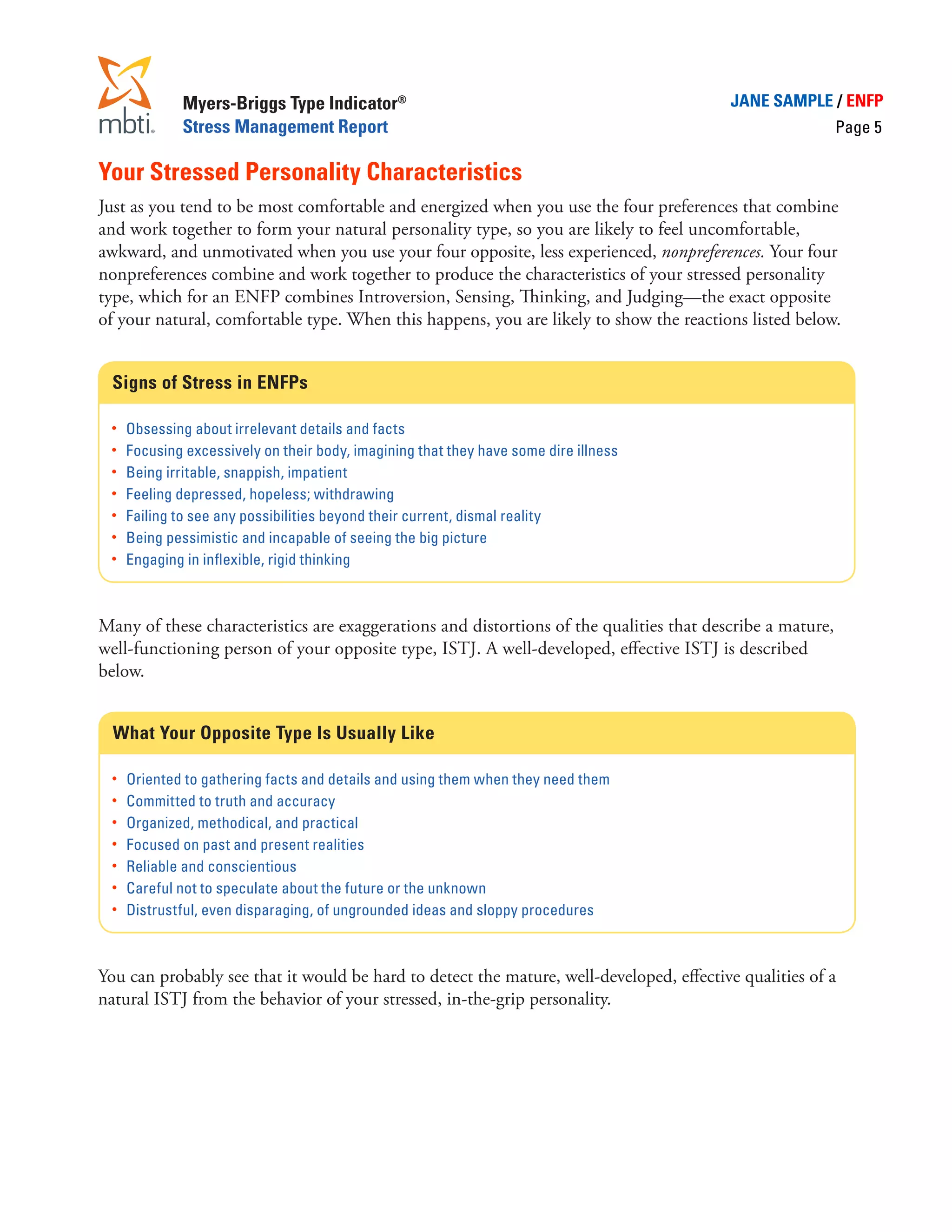 Mbti stress management report | PDF