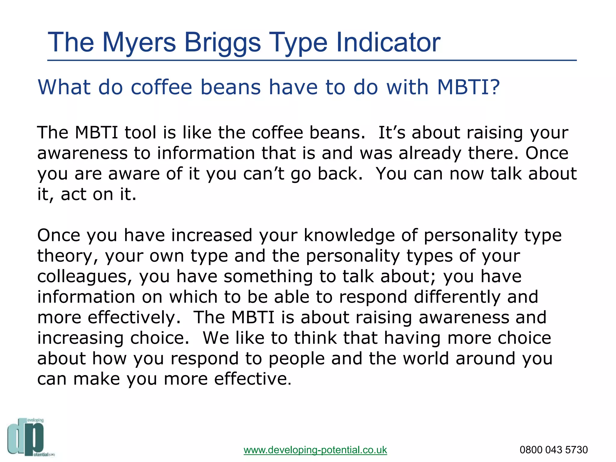 Myers Briggs Type Indicator (MBTI) & Team Building | PDF