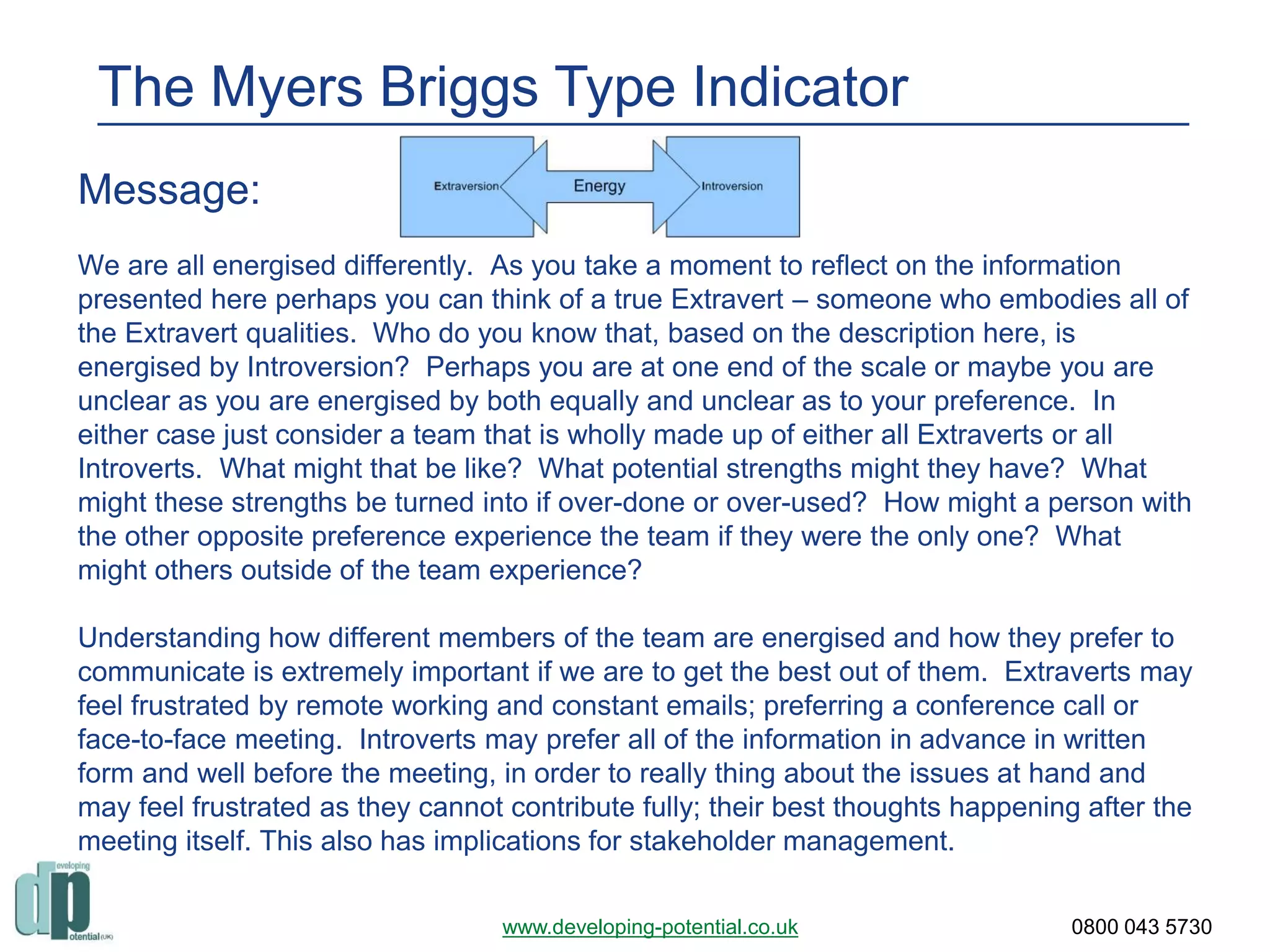 Myers Briggs Type Indicator (MBTI) & Team Building | PDF
