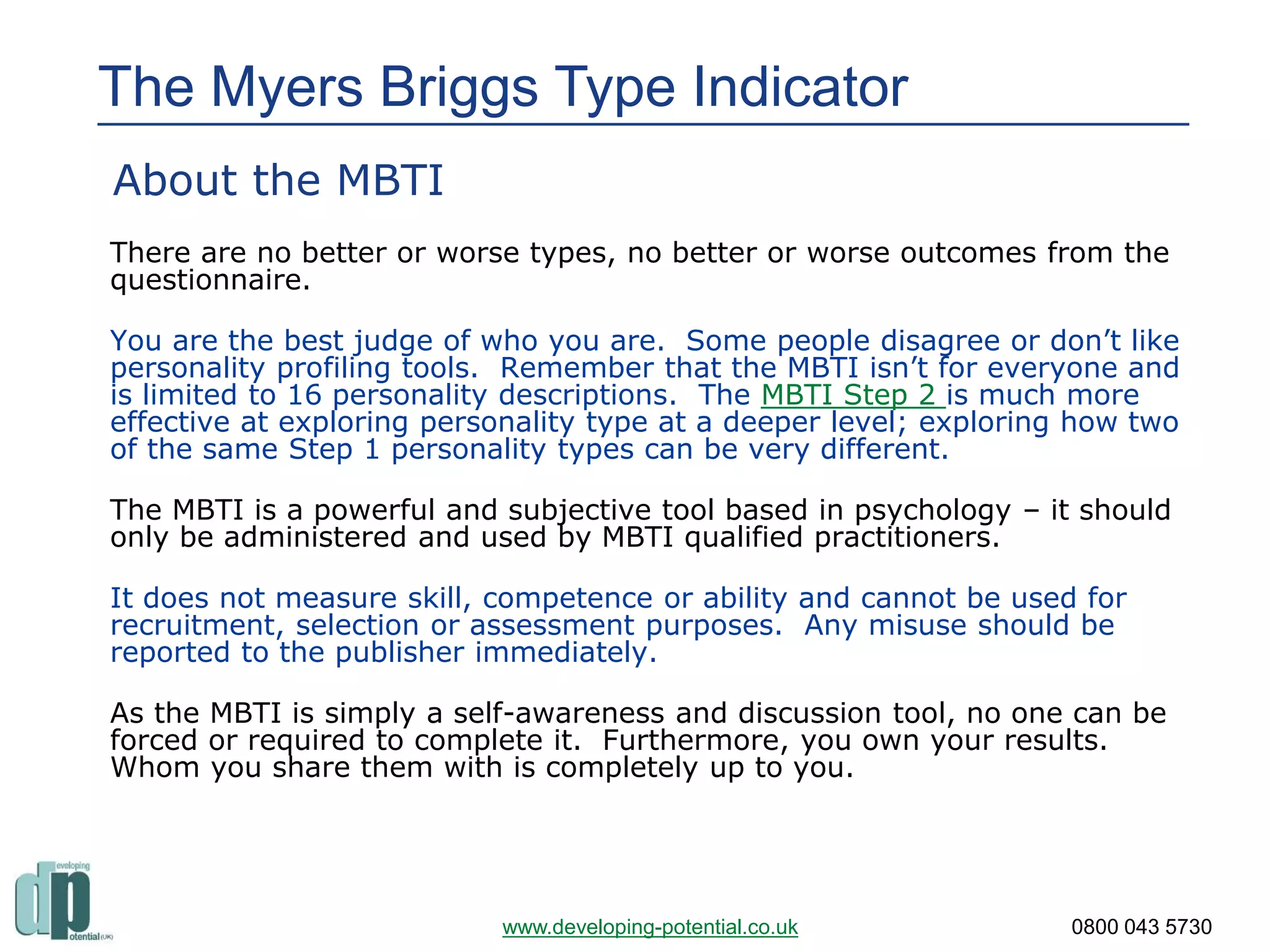 Myers Briggs Type Indicator (MBTI) & Team Building | PDF