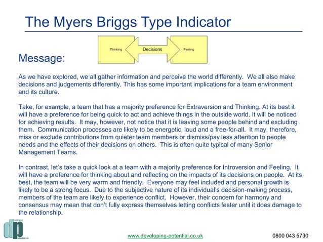 Myers Briggs Type Indicator (MBTI) & Team Building | PDF | Resume ...
