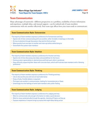 MBTI® Team Report - Sample | PDF