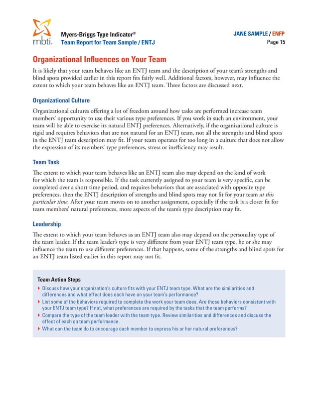 MBTI® Team Report - Sample | PDF
