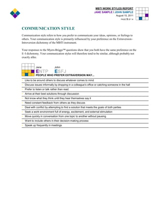 Mbti work styles report | PDF