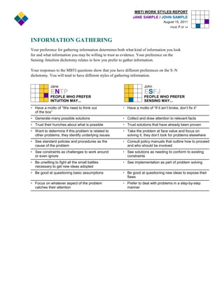 Mbti work styles report | PDF