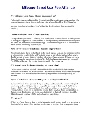 Mileage Based User Fee Alliance FAQ | PDF