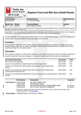 Tesla service bulletin | PDF