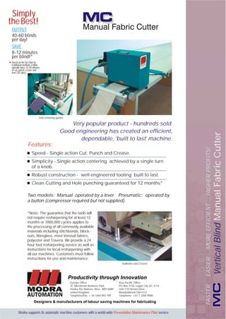 Original Sales Brochure for the Modra Manual Cutter. | PDF