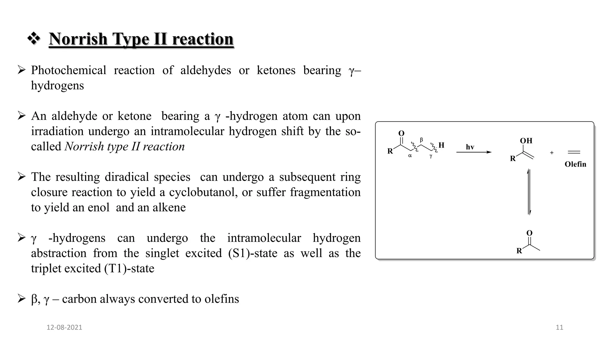 Photochemistry of Carbonyl Compound, Norrish type I and Type II ...