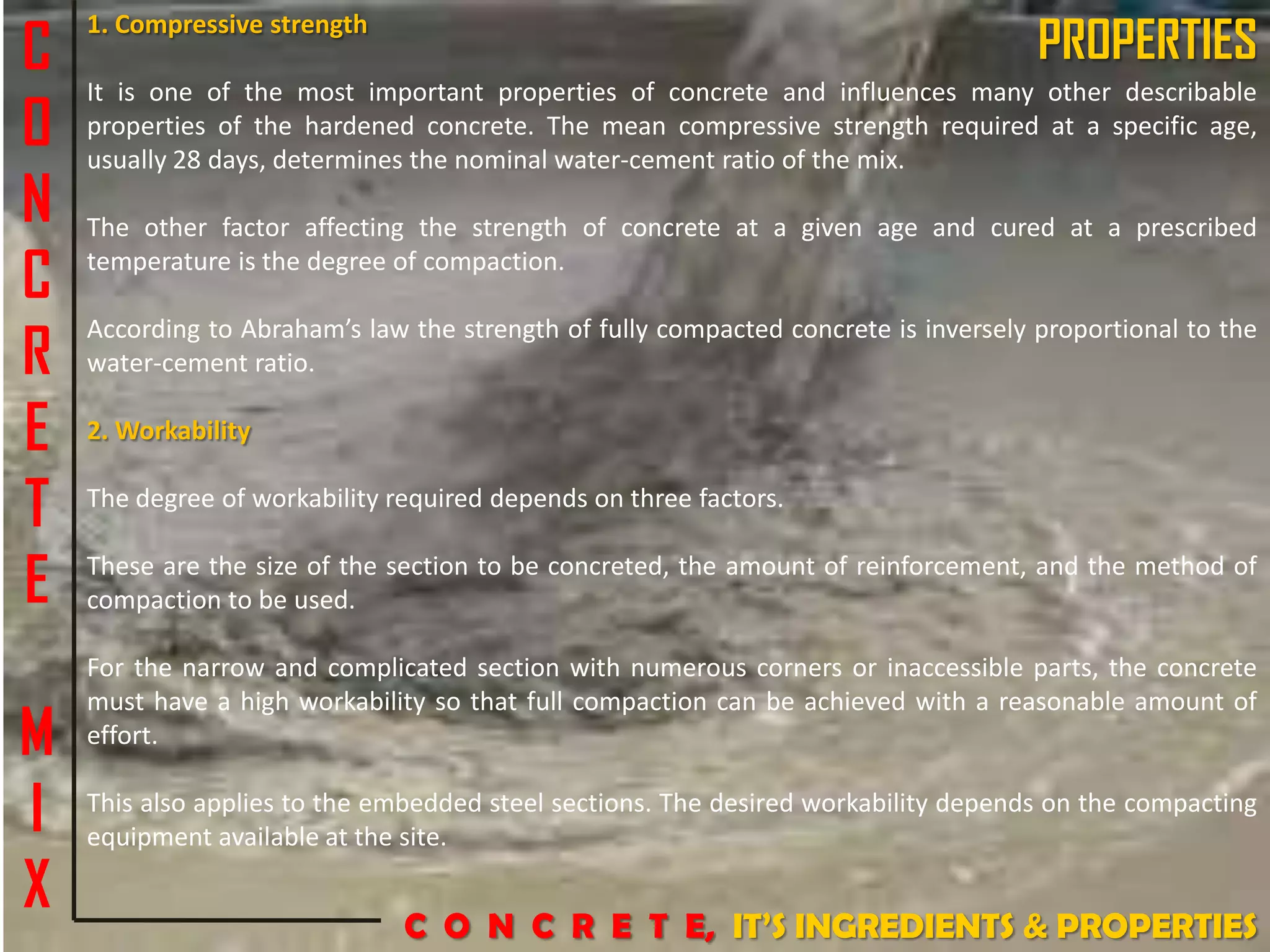 Concrete, Its Ingredients and Properties | PPTX