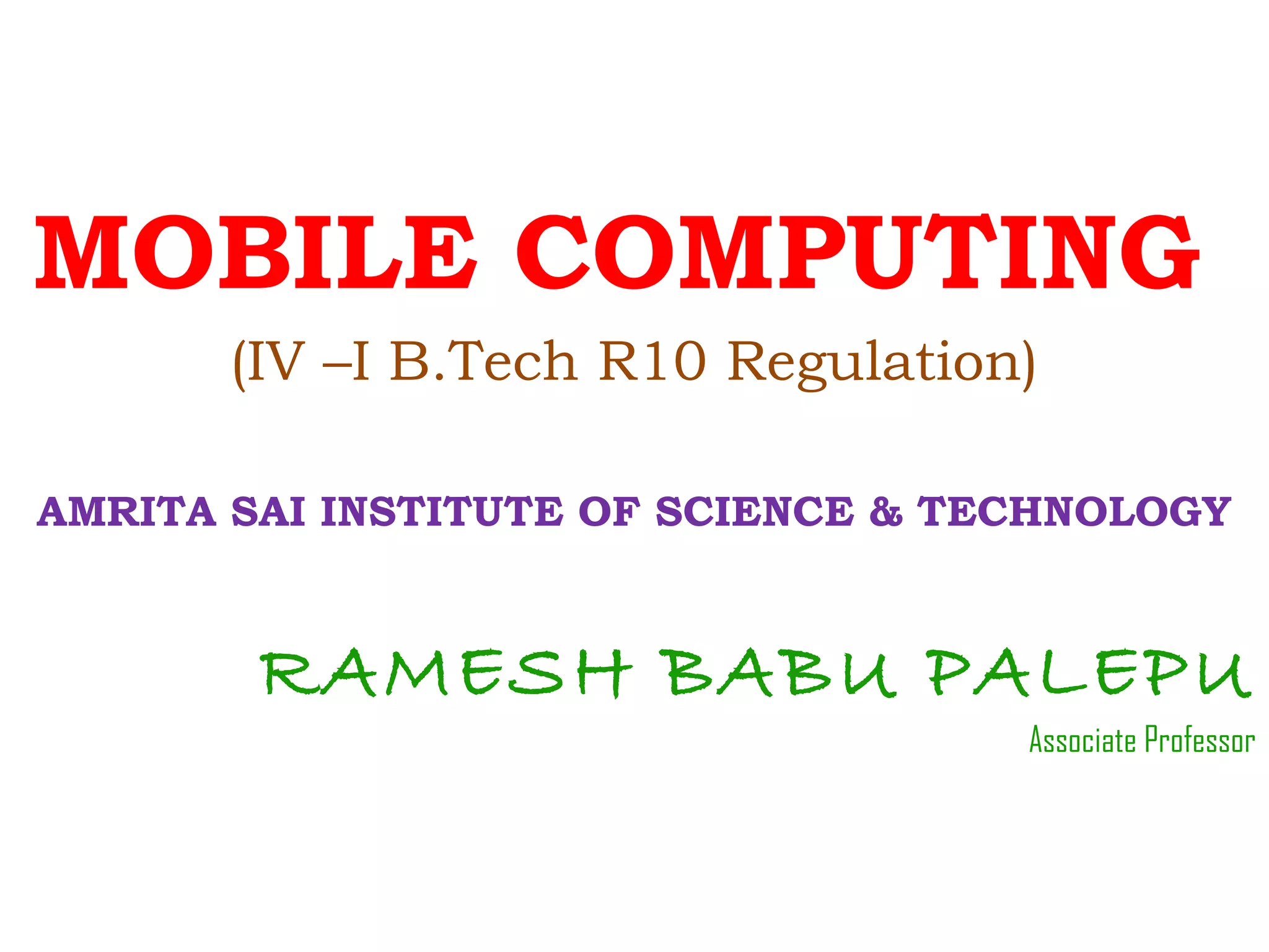 Mobile Computing UNIT-I TO III | PPT