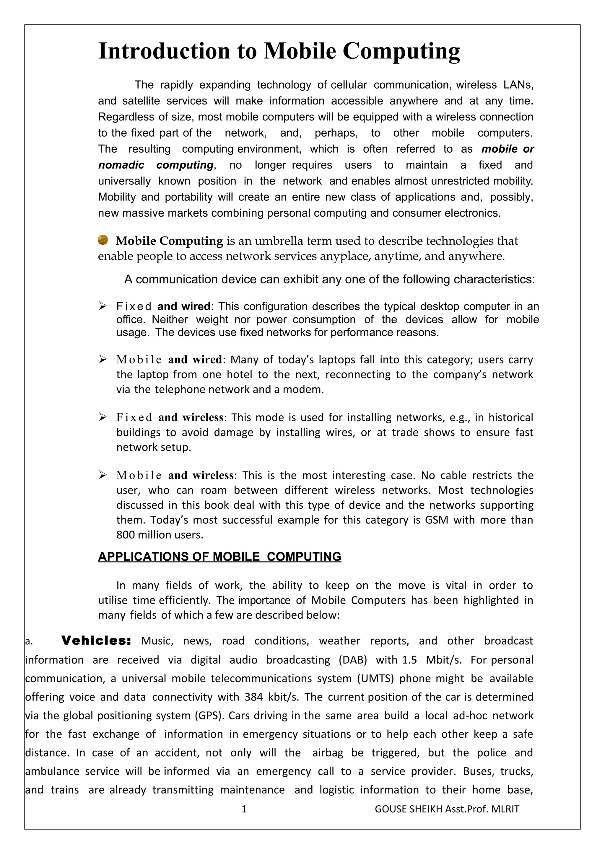 Mobile Computing I Unit Notes Doc