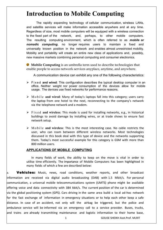 Mobile Computing I Unit Notes Doc