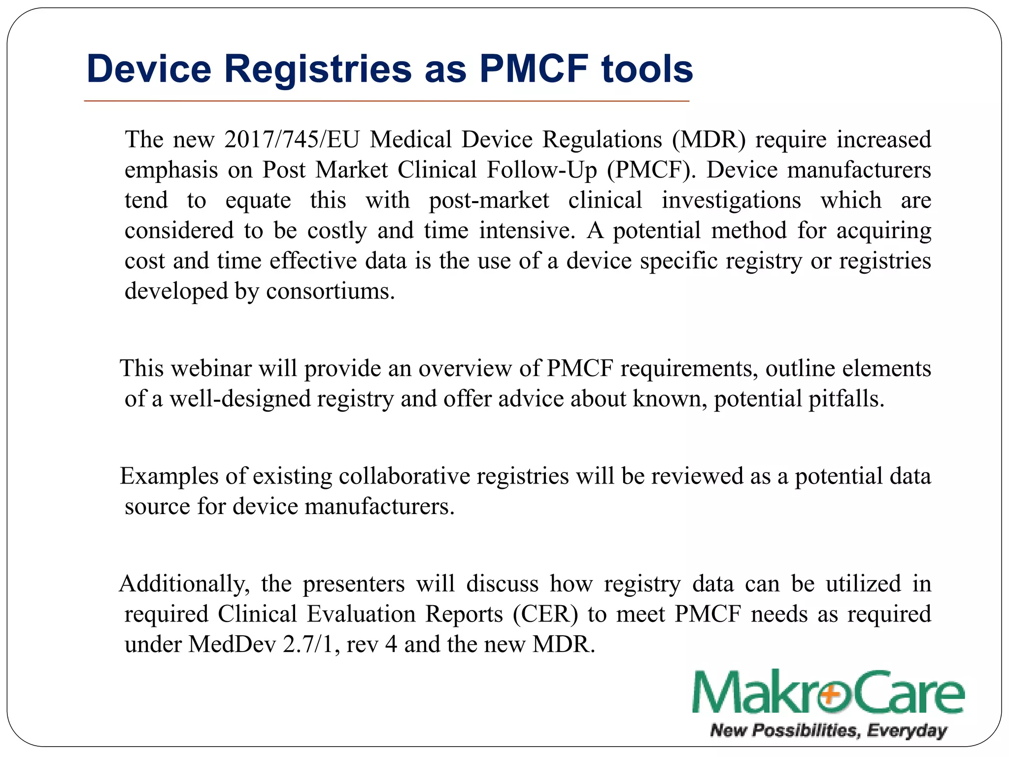 Webinar on Device Registries as PMCF tools | PPTX