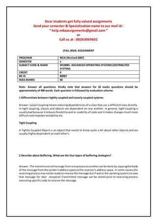 Mc0085 advanced operating systems (distributed | PDF