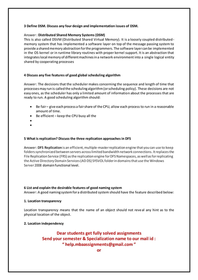 Mc0085 advanced operating systems (distributed | PDF Mc0085 advanced operating systems (distributed | PDF