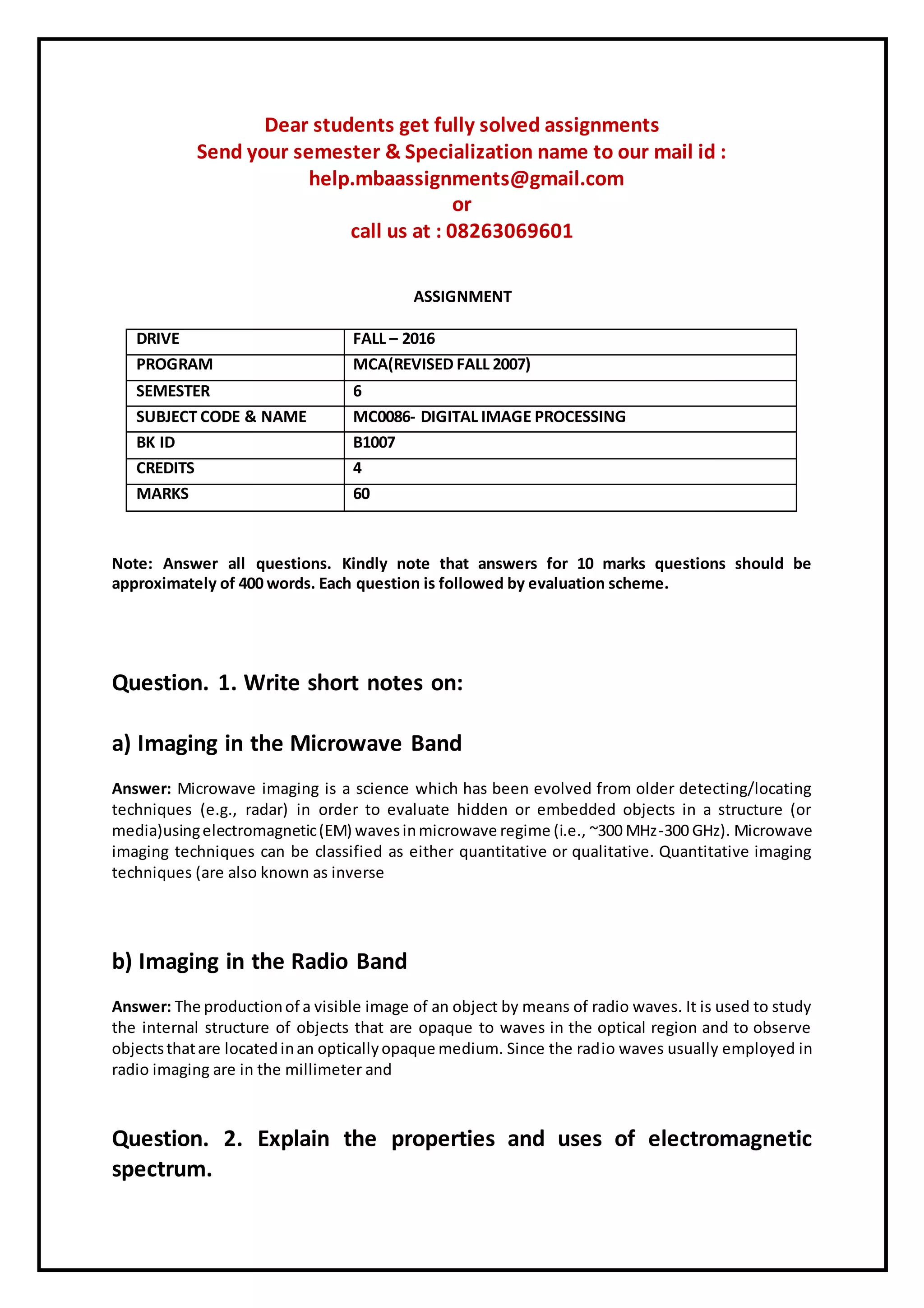 Mc0086 digital image processing | PDF