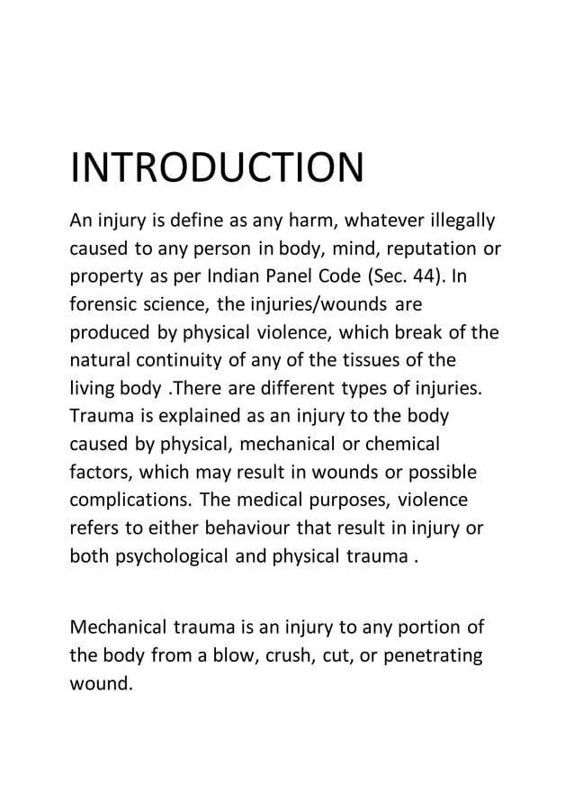 MECHANICAL INJURIES | DOCX | First Aid | Injuries