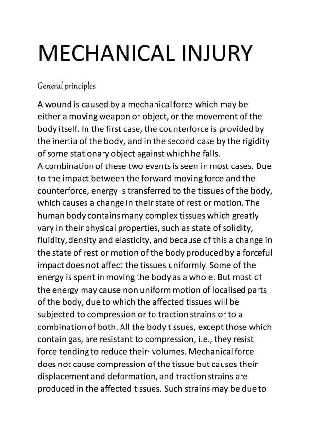 MECHANICAL INJURIES | DOCX | First Aid | Injuries