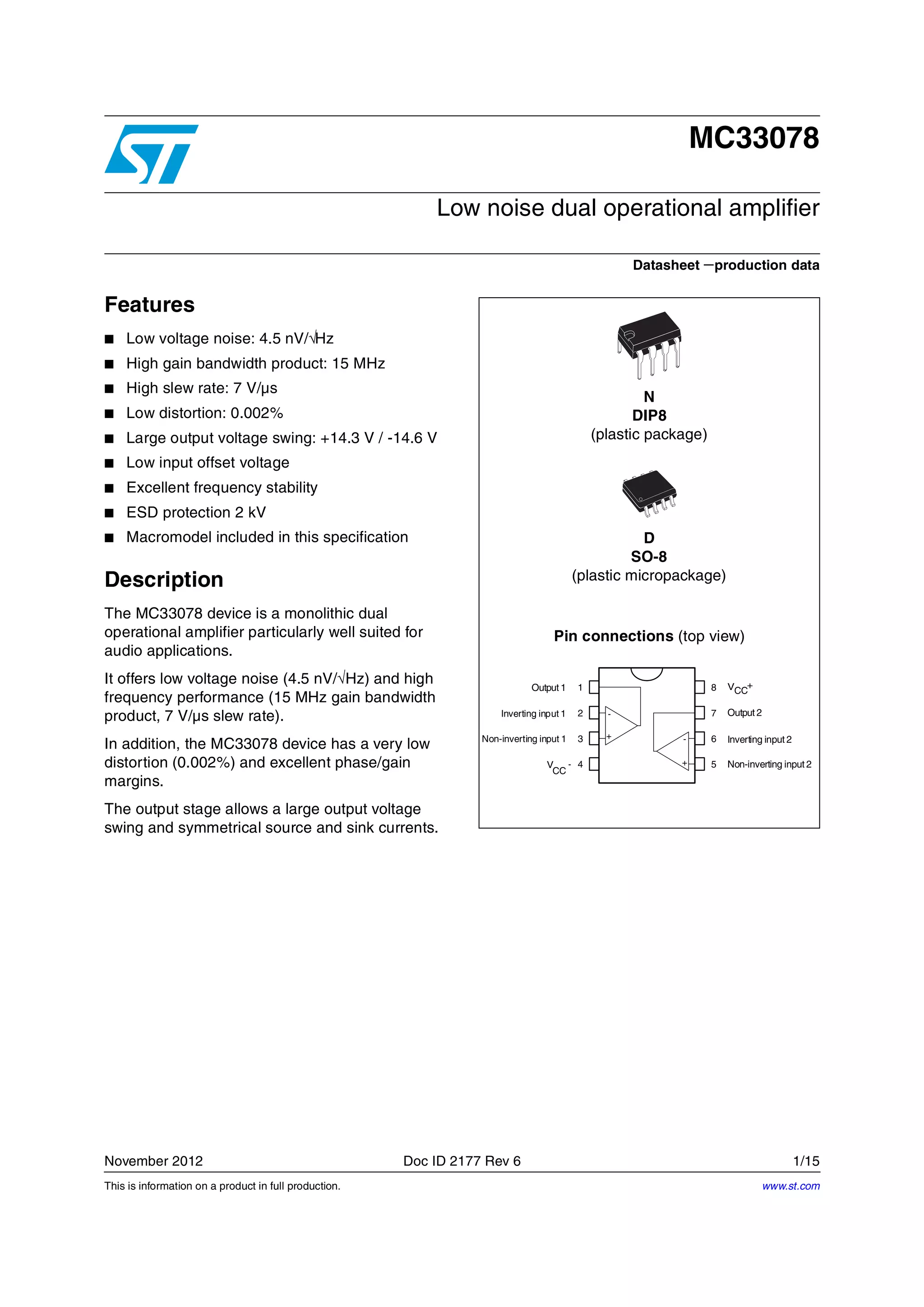 Mc 33078n op amp dual lo noise | PDF Mc 33078n op amp dual lo noise | PDF
