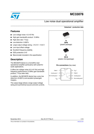 Mc 33078n op amp dual lo noise | PDF