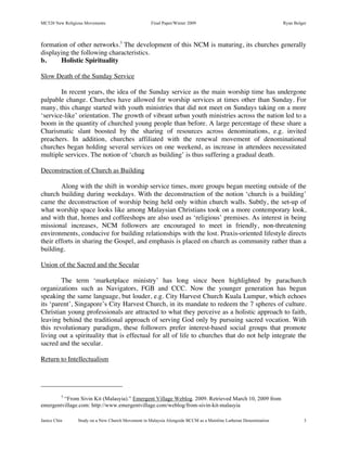 Study on a New Church Movement in Malaysia Alongside BCCM as a Mainline ...