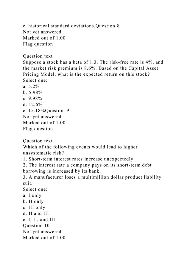 MC 7Question 1Not yet answeredMarked out of 1.00Flag .docx | Stocks and ...