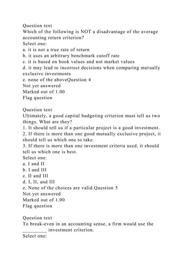 MC 7Question 1Not yet answeredMarked out of 1.00Flag .docx | Stocks and ...