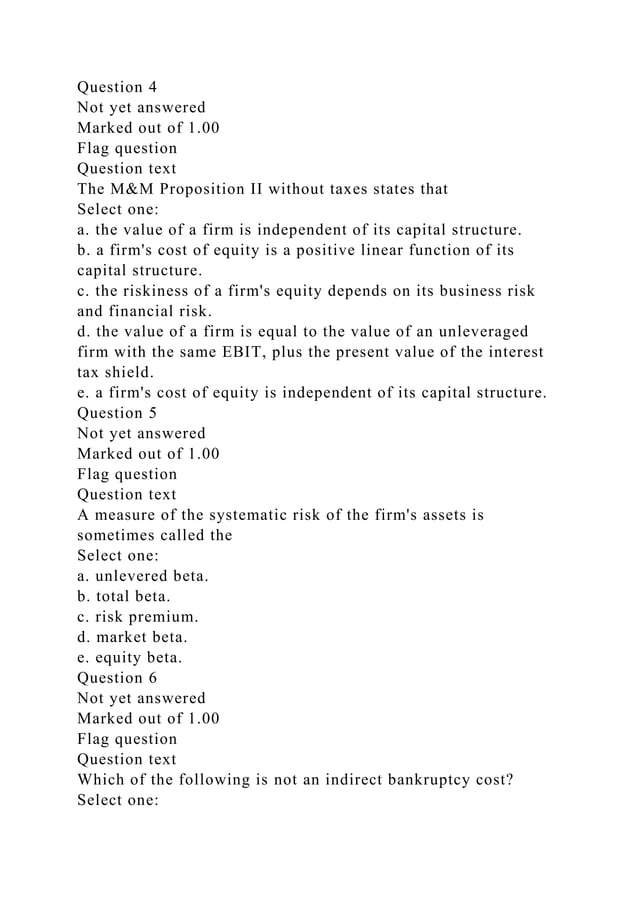 MC 7Question 1Not yet answeredMarked out of 1.00Flag .docx | Stocks and ...