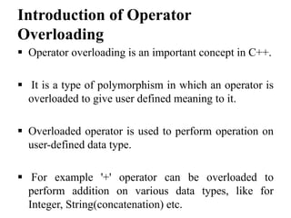 Mca 2nd sem u-4 operator overloading | PPT