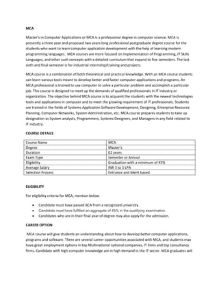 MASTER IN COMPUTER APPLICATIONS (MCA) , ADMISSION, ELIGIBILITY, FEE ...