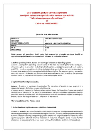 Mca2010 – operating system | PDF