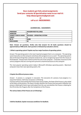 Mca2010 – operating system | DOCX | Operating Systems | Computer Software and Applications